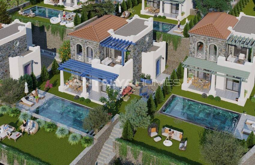 Stone-Covered Detached Villas with Pool in Bodrum