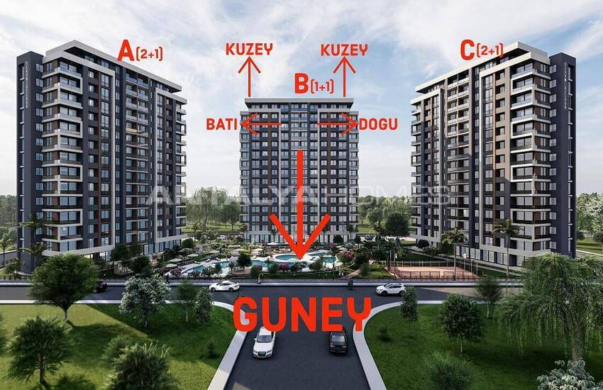 Snygg Lägenheter i Komplex med Vattenpark i Mersin Turkiet