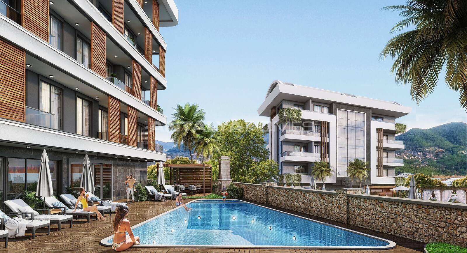 Alanya Oba'da Açık ve Kapalı Yüzme Havuzlu Sitede Daireler