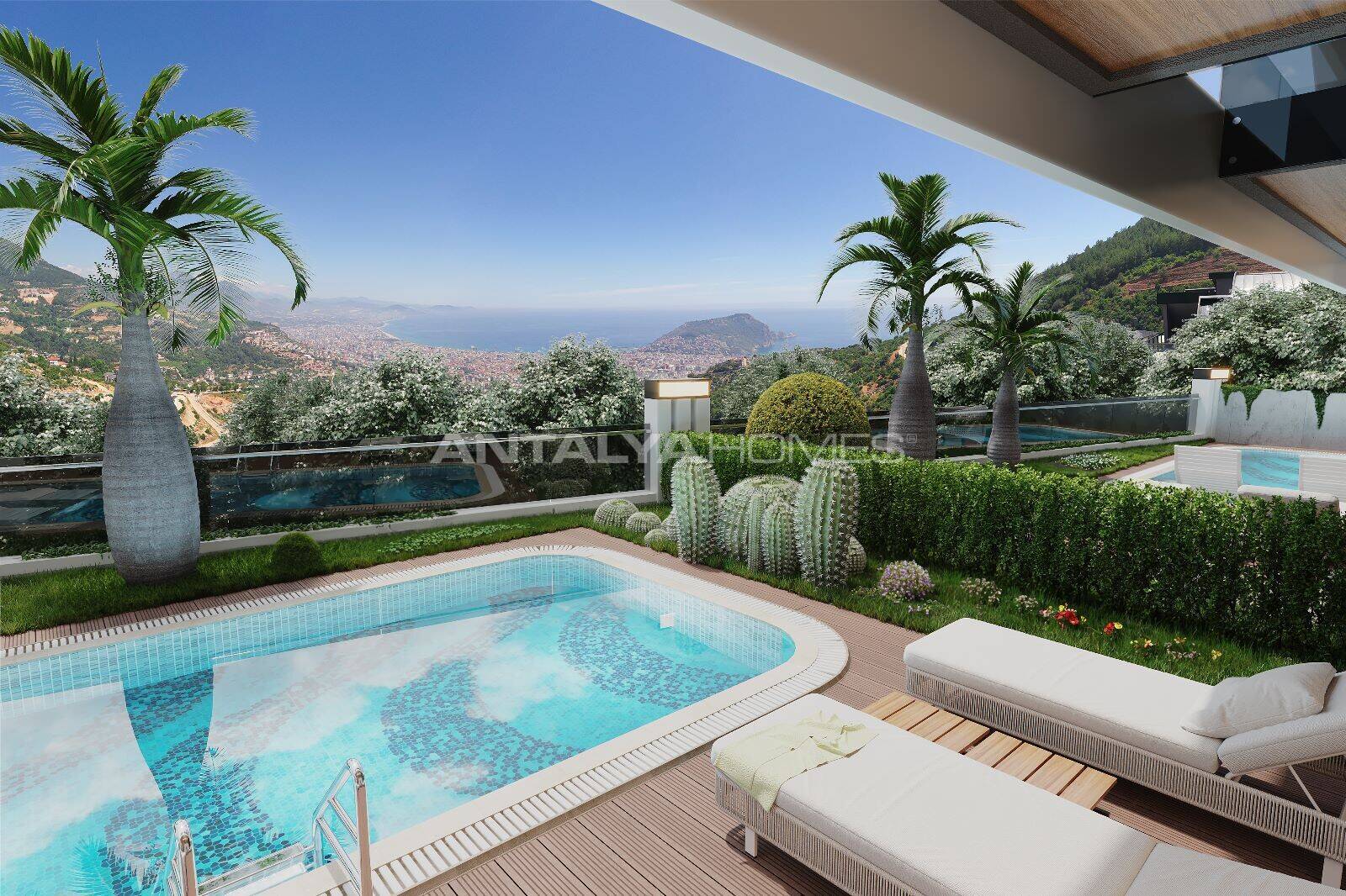 Alanya'da Deniz ve Şehir Manzaralı Satılık İkiz Villalar