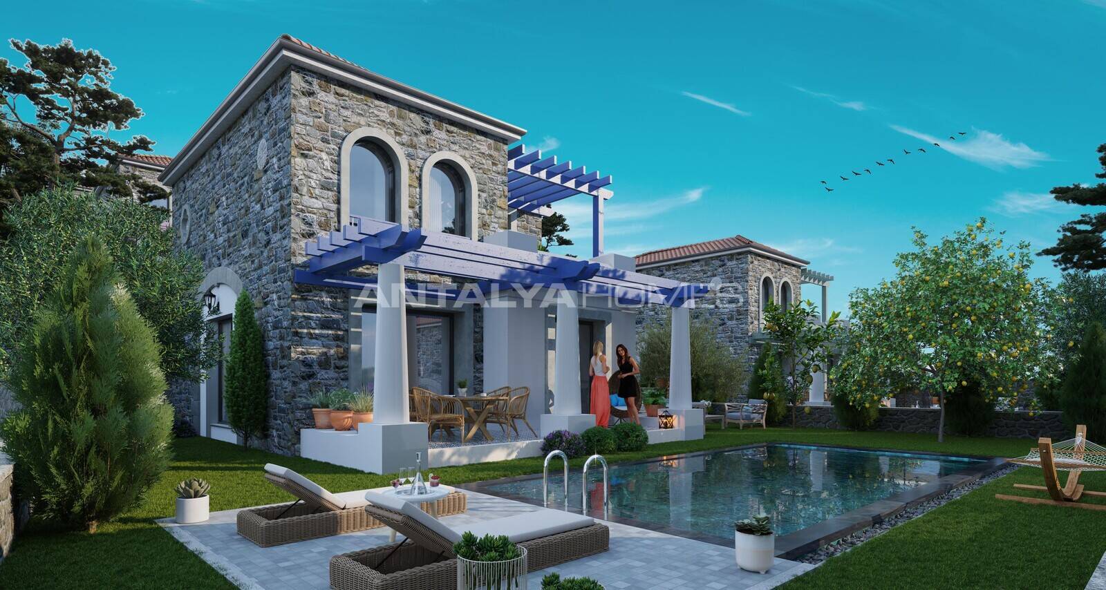 Stone-Covered Detached Villas with Pool in Bodrum